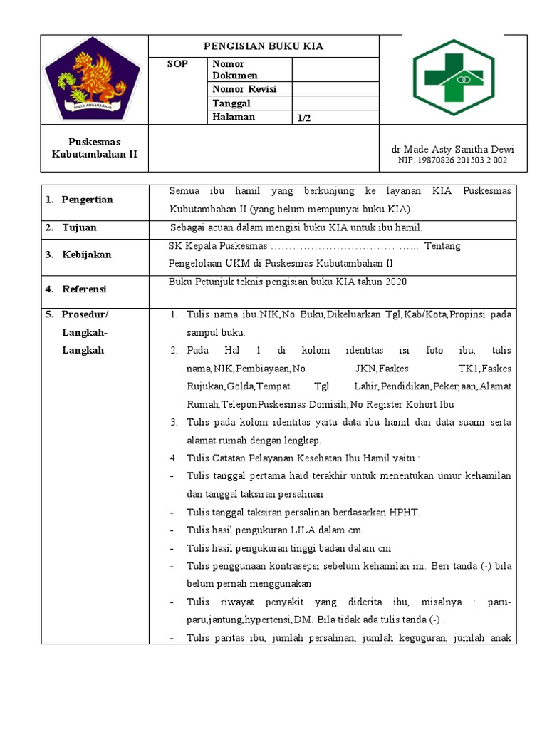 16.SOP Pengisian Buku KIA | PDF