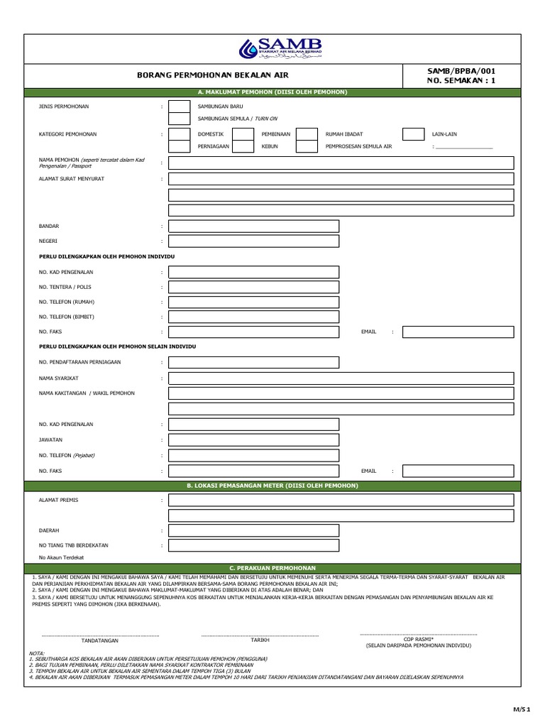 BORANG-PERMOHONAN-BEKALAN-AIR | PDF
