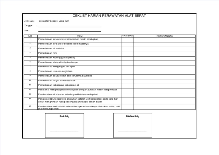 Checklist Harian Perawatan Alat Berat | PDF