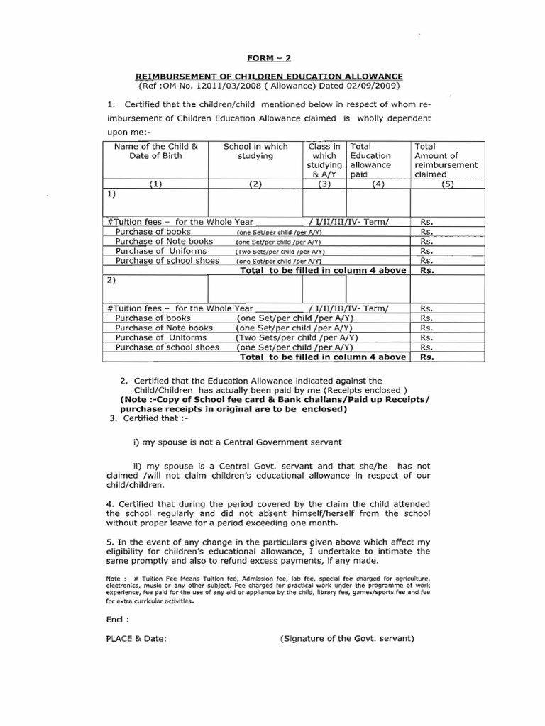 Children Education Allowance Form PDF | PDF