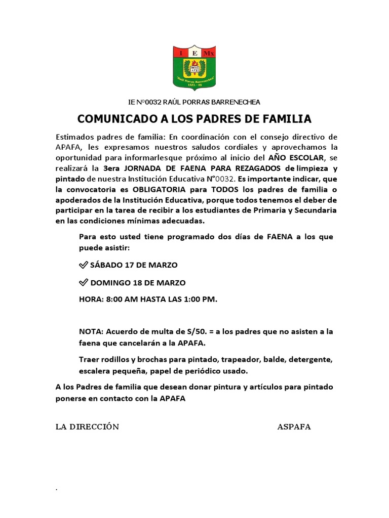 Comunicado A Los Padres de Familia Feb 2023 Final Iii PDF | PDF