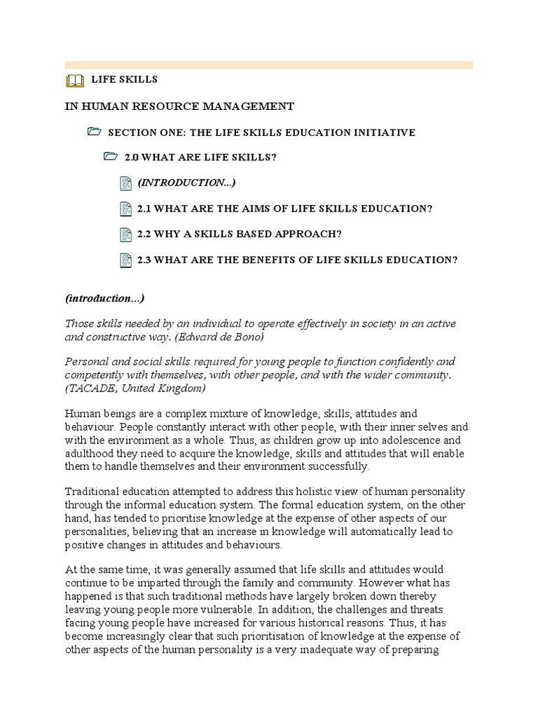 Lesson Notes On Life Skills | PDF