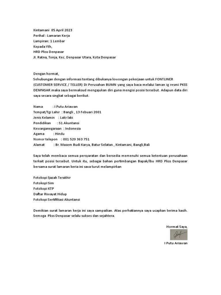 Surat Lamaran kerja .docx | PDF