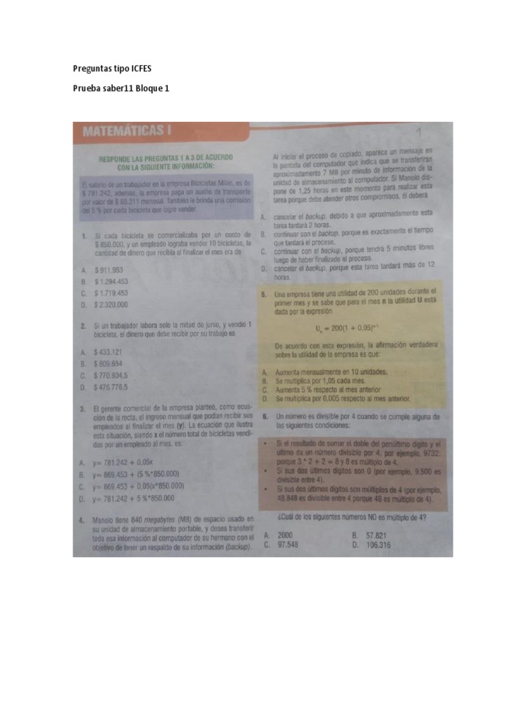 Preguntas tipo ICFES saber11 Bloque1 (1).pdf | PDF