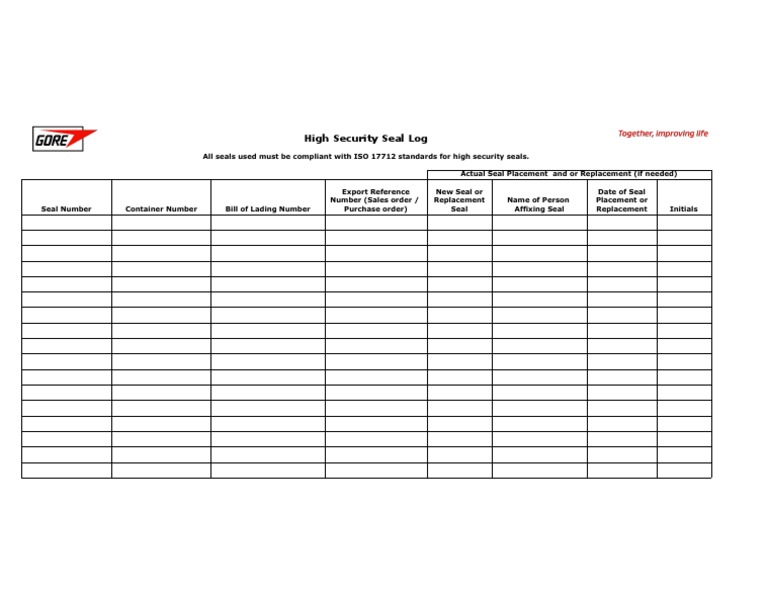 CTPAT High Security Seal Log - 0 | PDF CTPAT High Security Seal Log - 0 | PDF