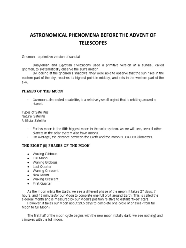 Astronomical Phenomena Before The Advent of Telescopes | PDF