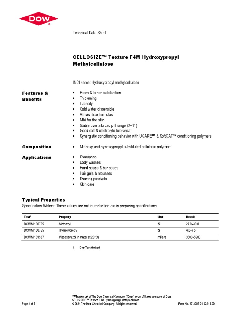 CELLOSIZE™ Texture F4M Hydroxypropyl Methylcellulose | PDF