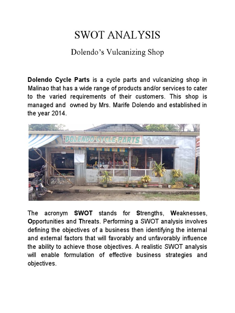 Dolendo's Vulcanizing Shop SWOT Analysis | PDF