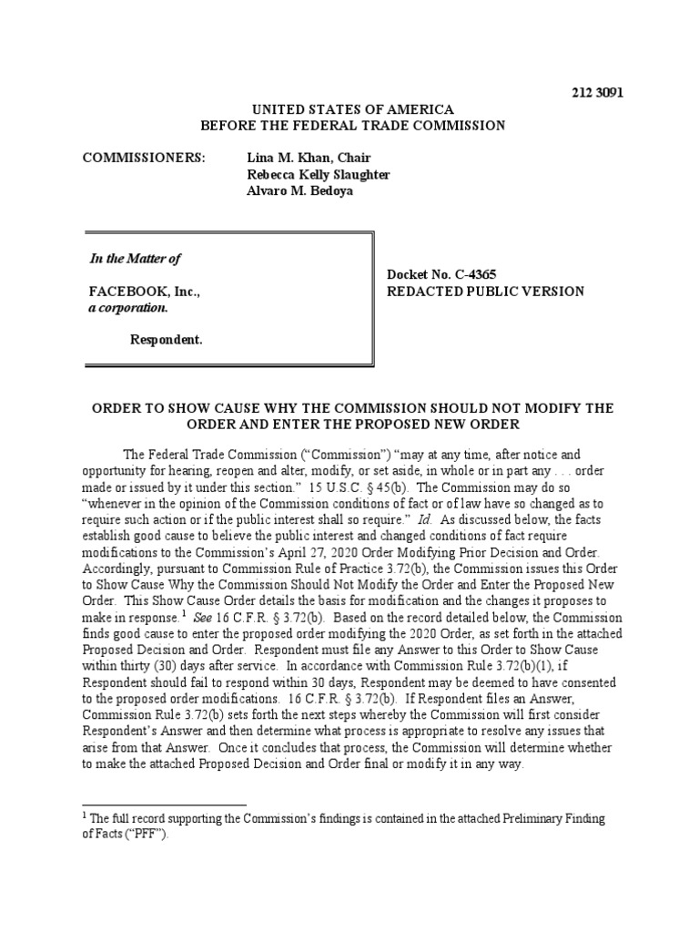 Order To Show Cause (Redacted Public Version) | PDF