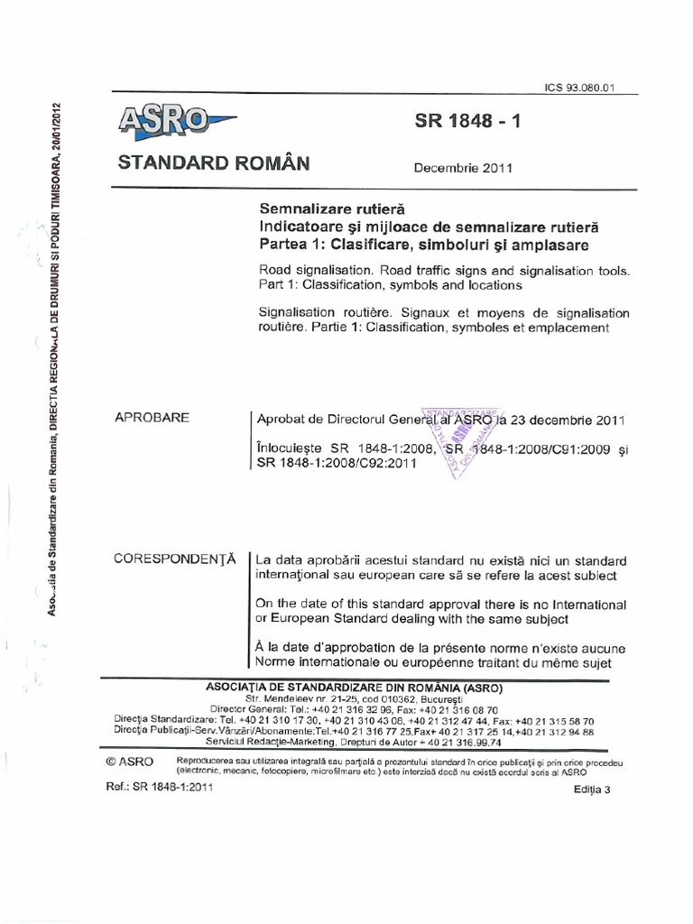 SR 1848-1-2011 - Semnalizare Rutiera | PDF