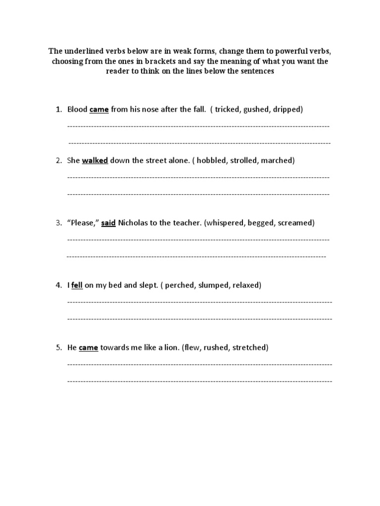 Powerful Verbs Worksheet 2 | PDF Powerful Verbs Worksheet 2 | PDF