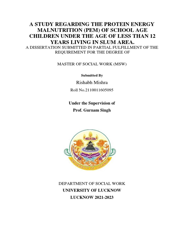A Study Regarding The Protein Energy Malnutrition (Pem) of School Age ...