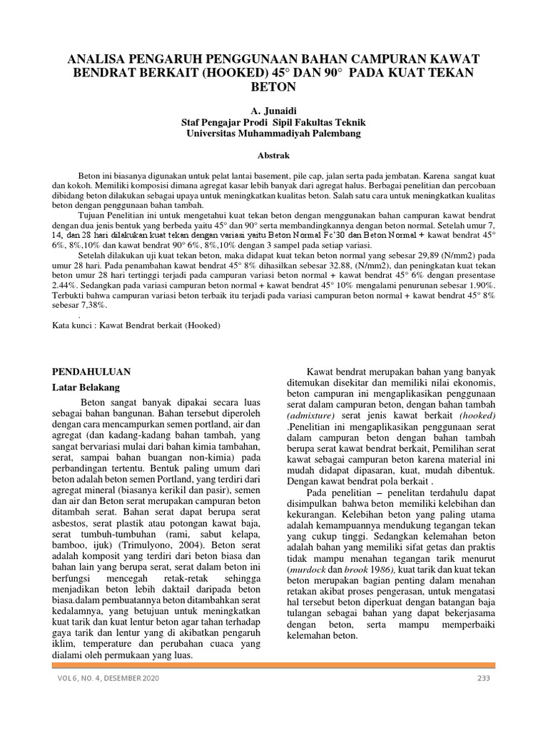 A. JUNAIDI - Analisa Pengaruh Penggunaan Bahan Campuran Kawat Bendhrat ...