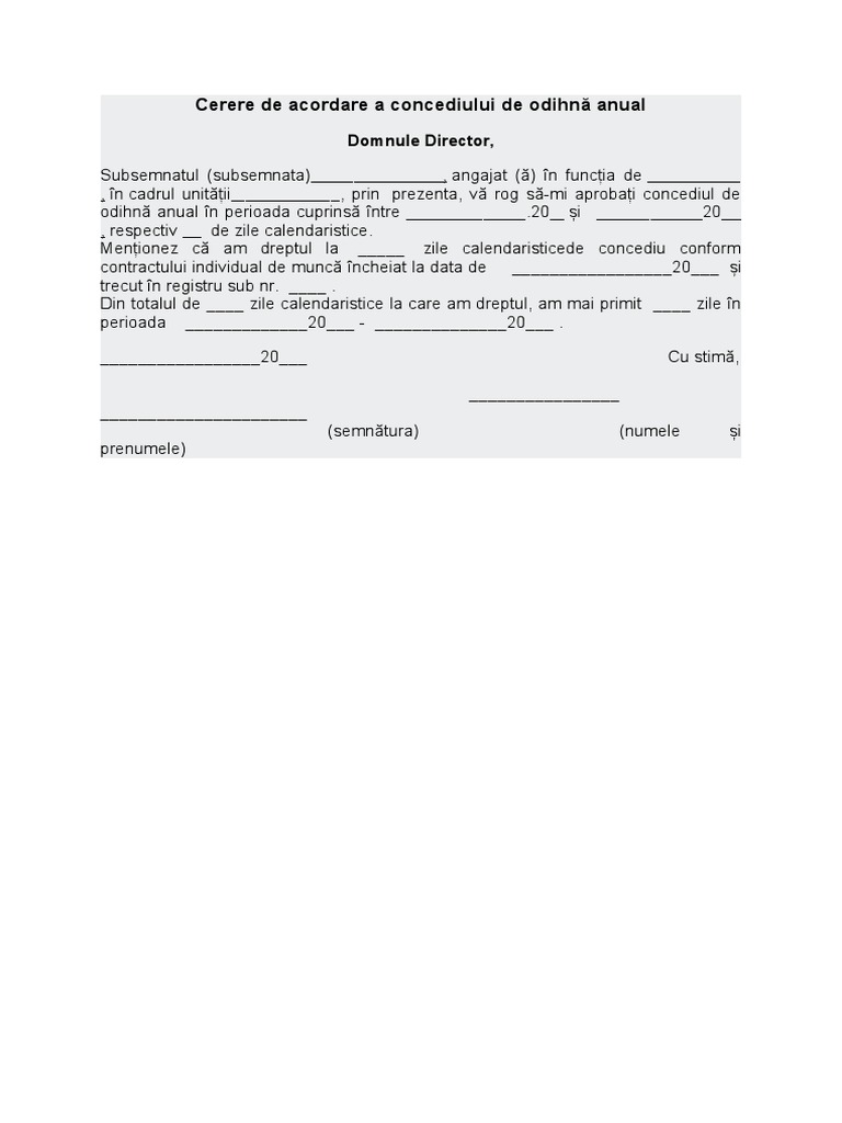 Cerere de Acordare A Concediului de Odihnă Anual | PDF