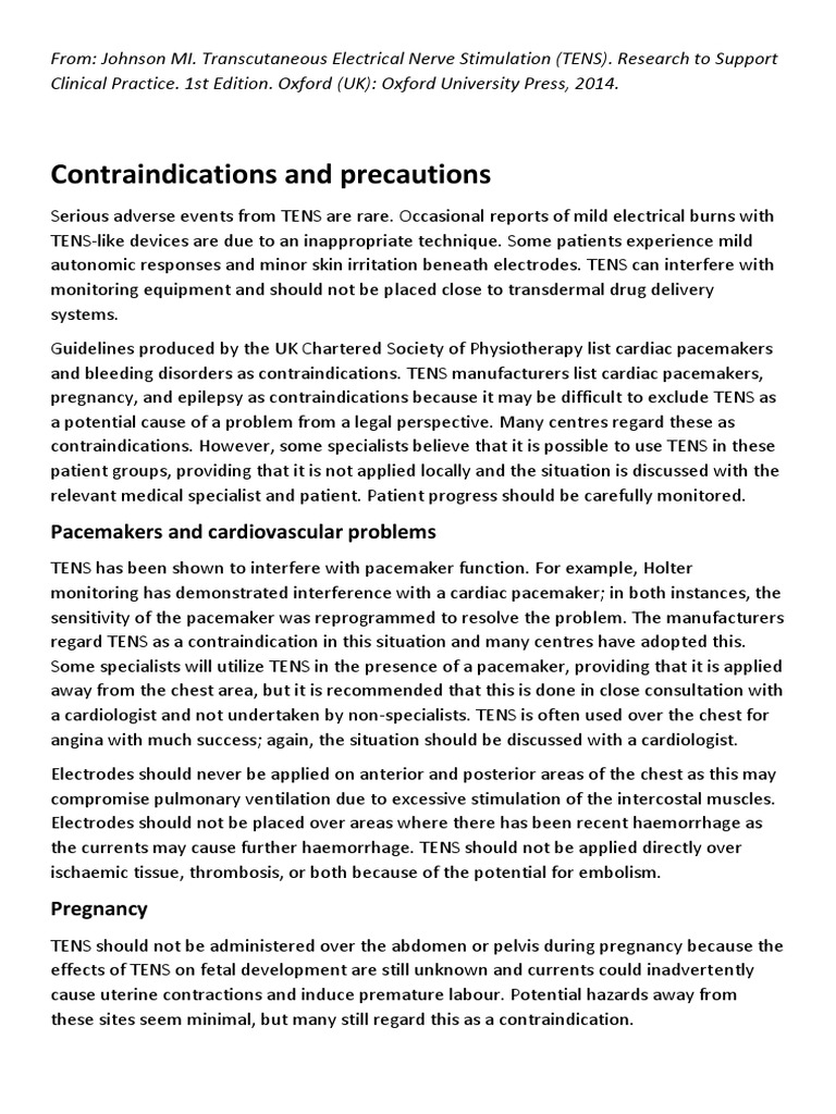 Contraindications TENS, ALTENS, EMS PDF | PDF