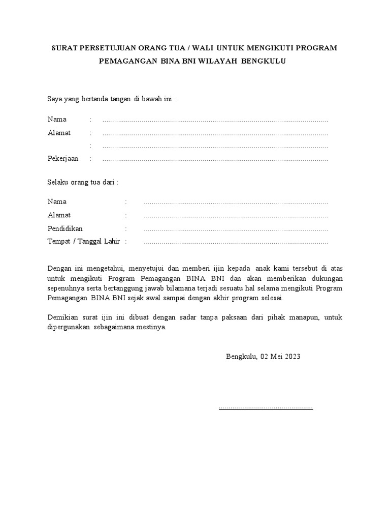 Surat Ijin Orang Tua | PDF