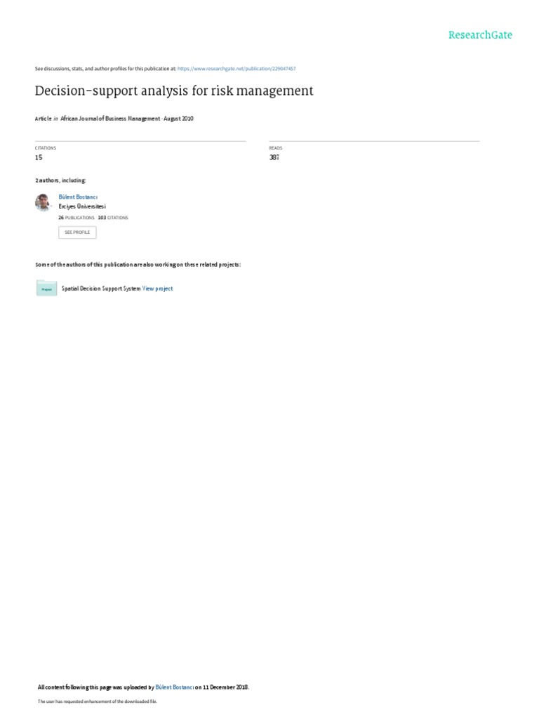 Decision-Support Analysis For Risk Management PDF | PDF