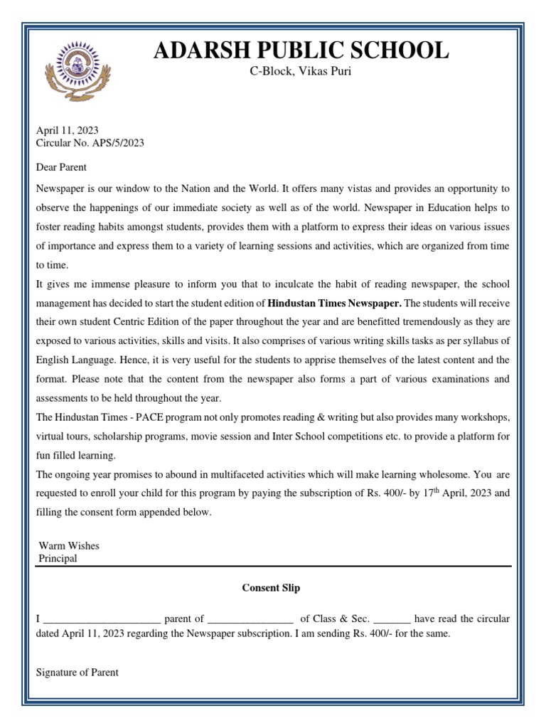 Adarsh Public School: C-Block, Vikas Puri | PDF