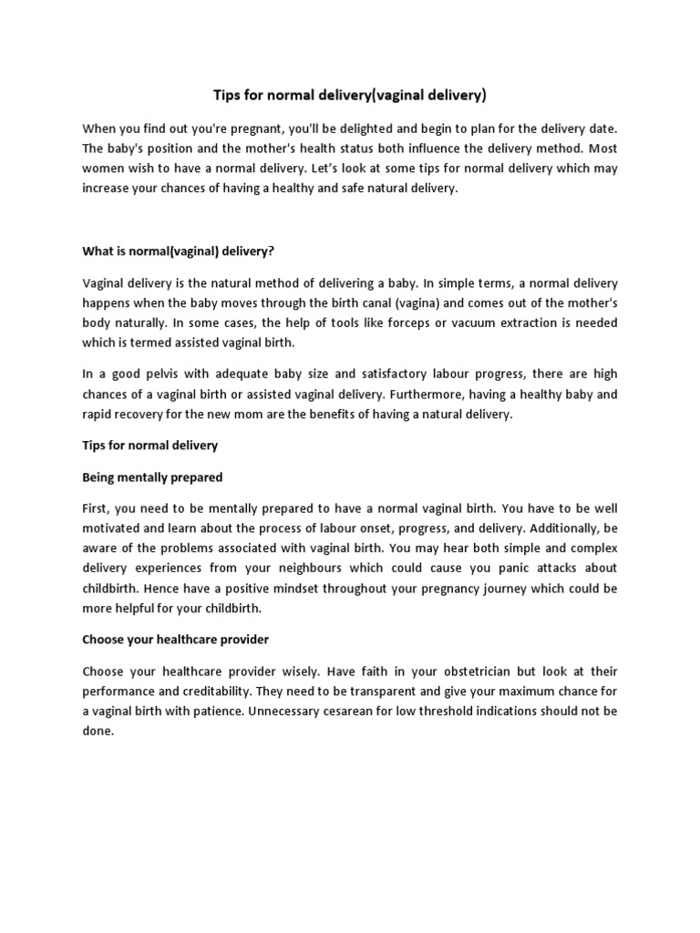 Tips For Normal Delivery PDF | PDF