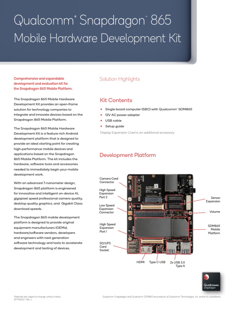 Snapdragon 865 Mobile HDK Product Brief - 87 pn003 1 PDF | PDF