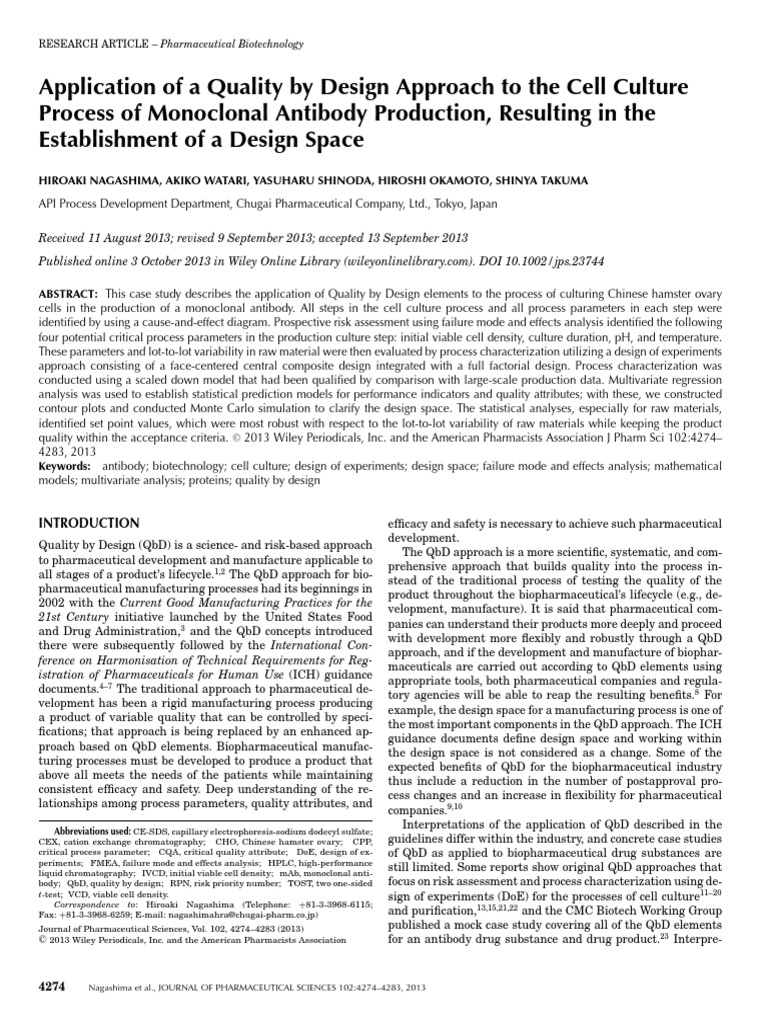 Application of A Quality by Design Approach To The Cell Culture Process of Monoclonal Antibody ...