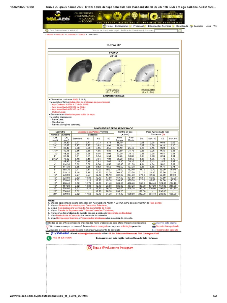 Curva 90 graus norma ANSI B16.9 - schedule | PDF