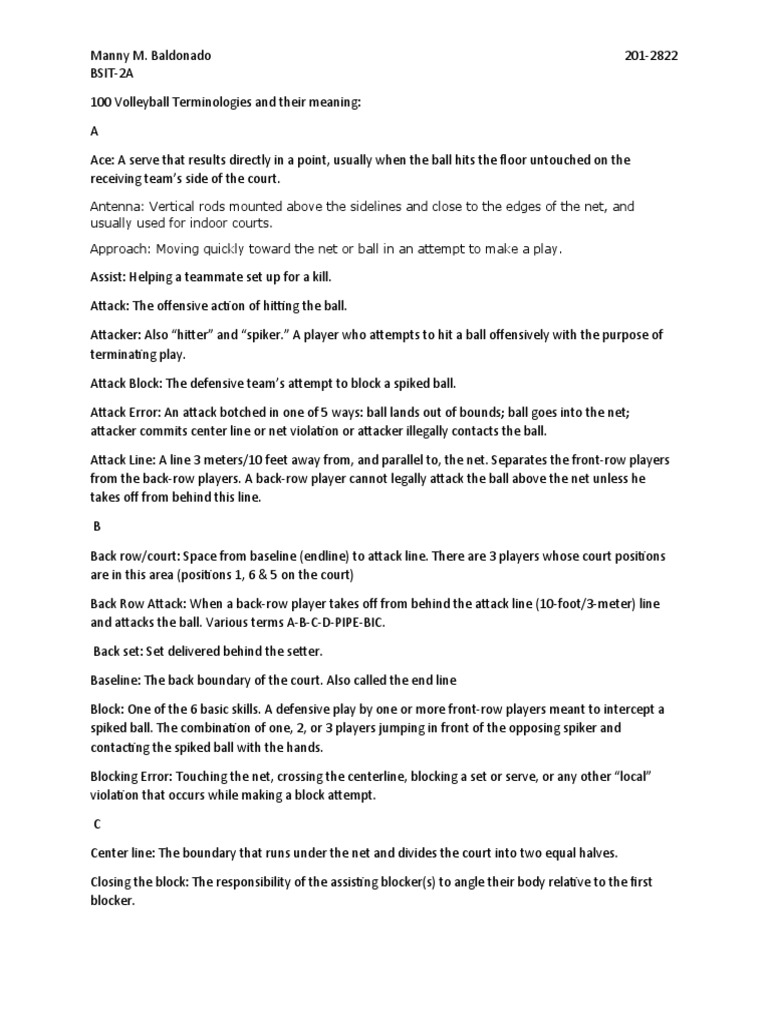 Volleyball Terminology Explained | PDF