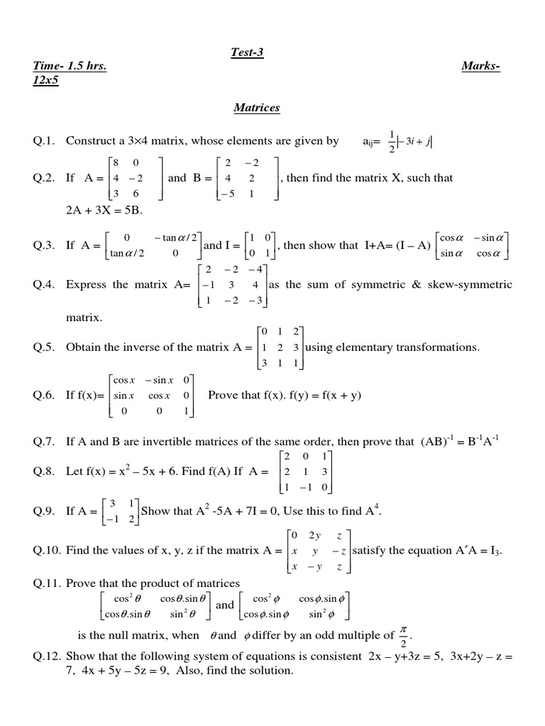 Assignment On Matrices | PDF Assignment On Matrices | PDF