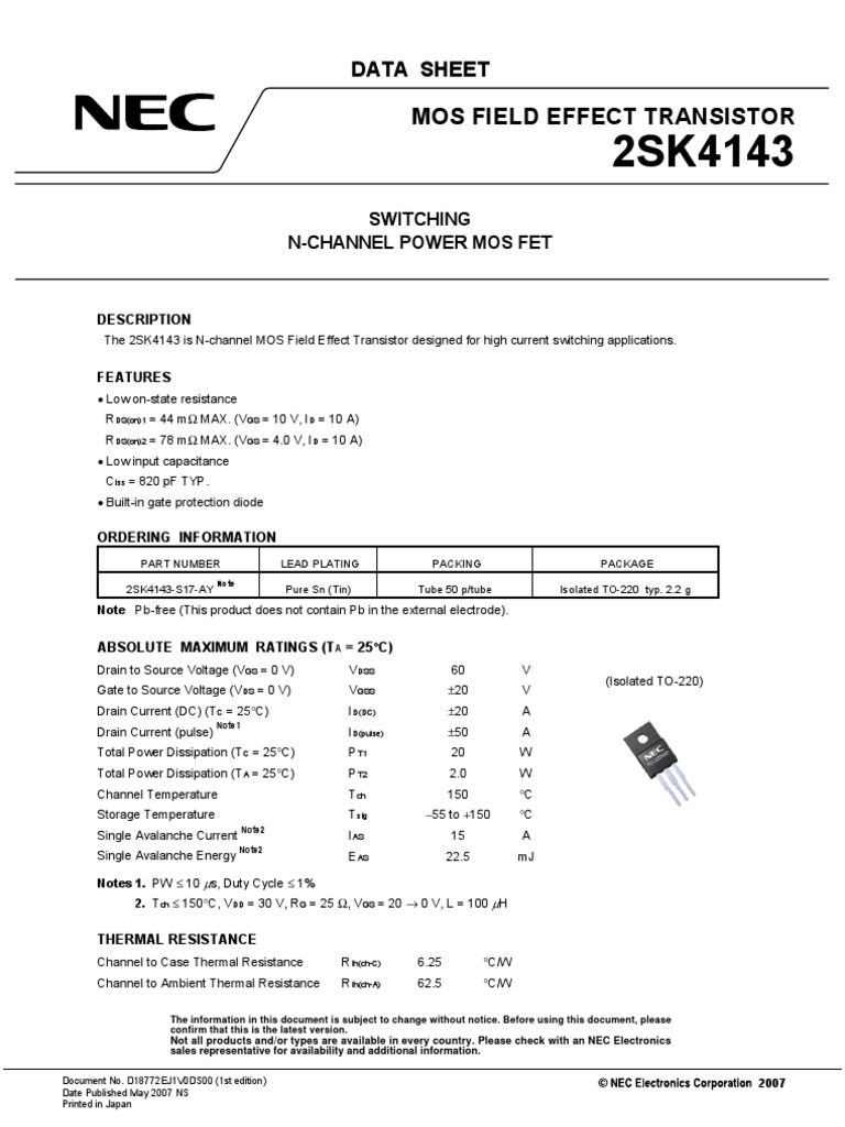 K4143 | PDF | Field Effect Transistor | Mosfet