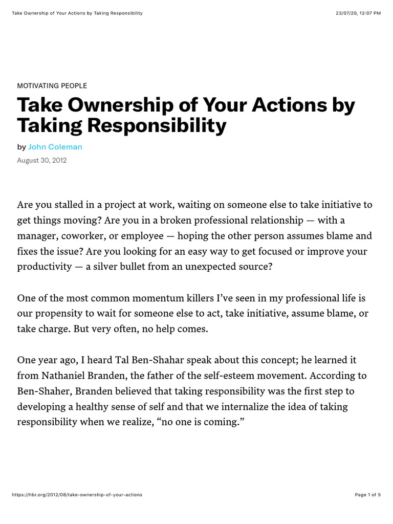 Taking Responsibility: How Owning Problems and Driving Solutions Can ...