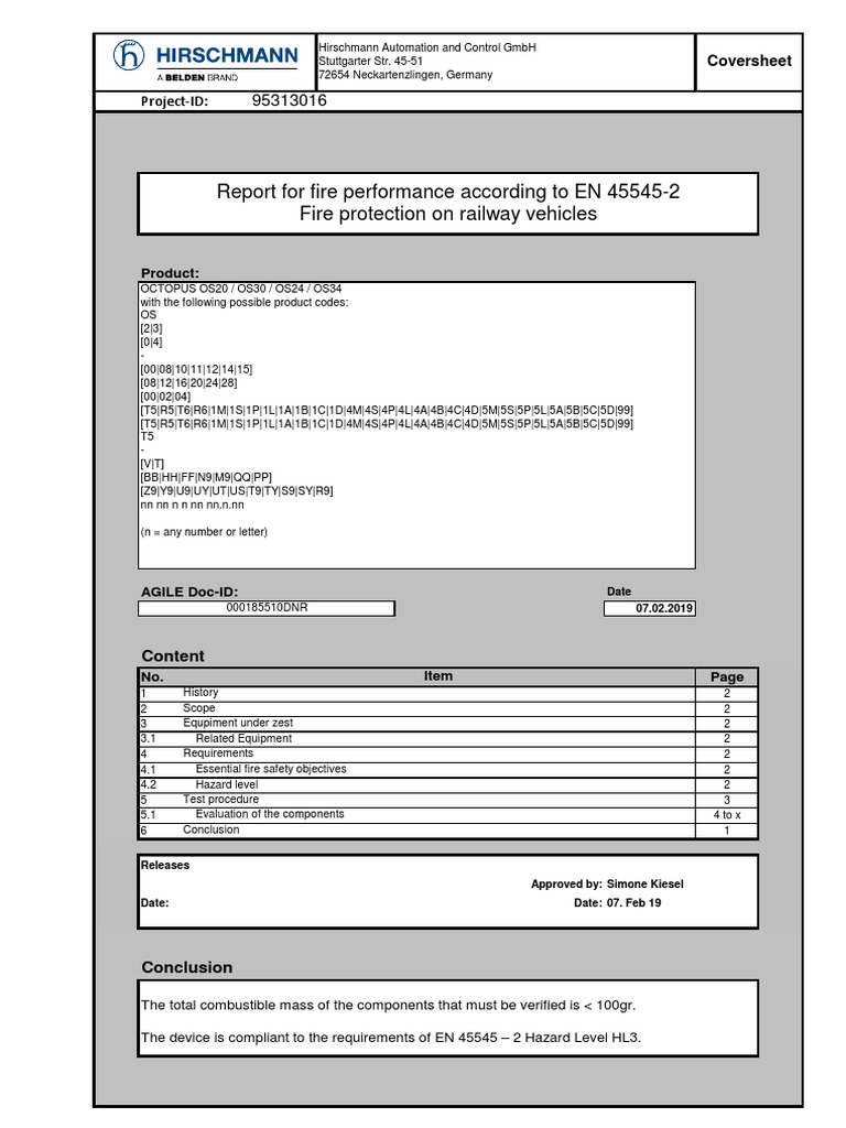 EN45545 Fire Protection On Railway Vehicles OCTOPUS OS20 - OS30 - OS24 - OS34 PDF | PDF