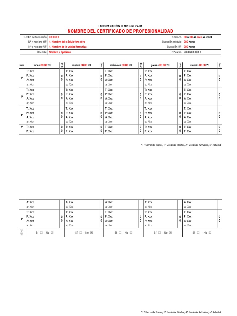 Plantilla Programación Temporalizada | PDF