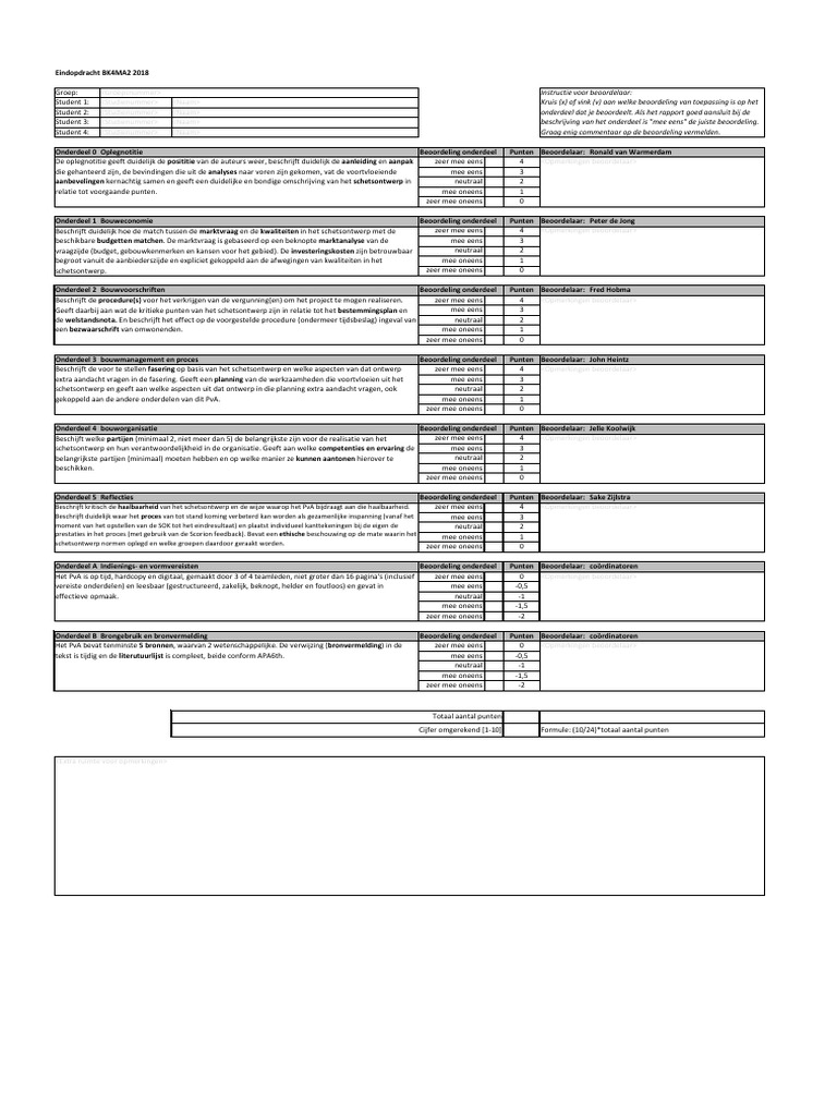 Beoordelingsformulier PvA 2018 PDF | PDF