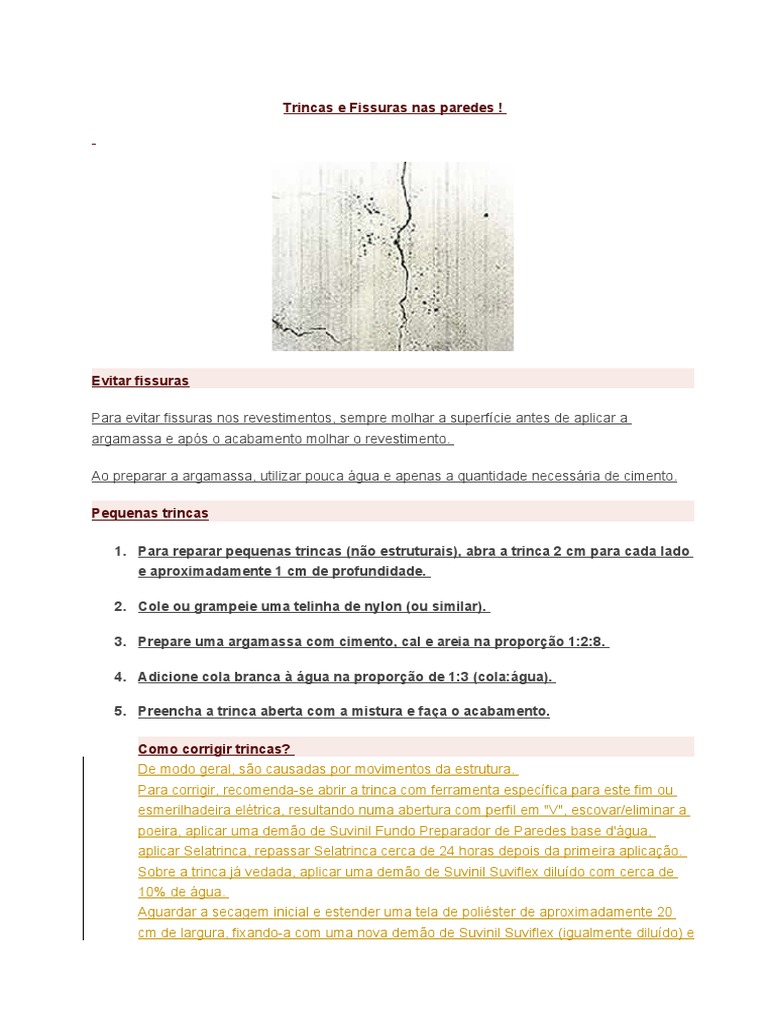 Como reparar trincas e fissuras em paredes | PDF | Argamassa (alvenaria) | Cimento