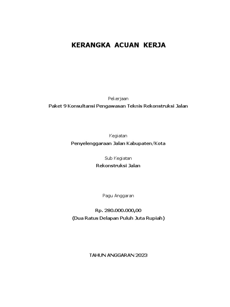 Konsultansi Pengawasan Rekonstruksi Jalan 2023 | PDF