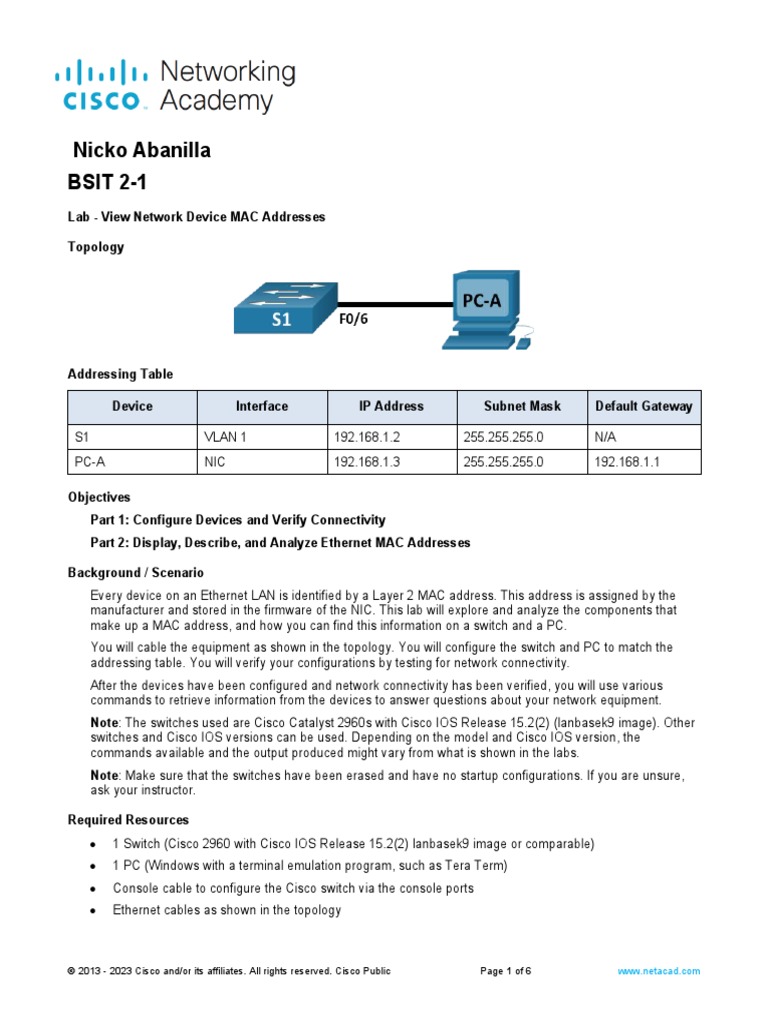 7.2.7 Lab - View Network Device MAC Addresses | PDF
