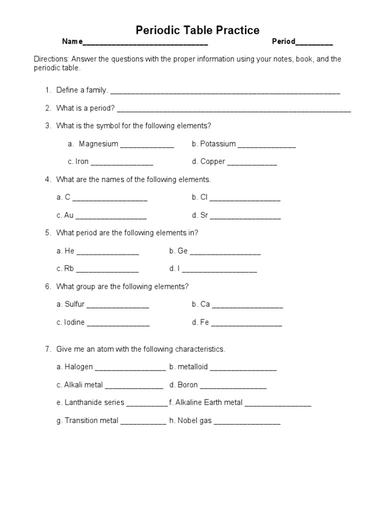 Periodic Table Unit Packet | PDF