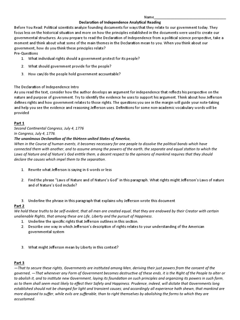 Analyzing the Declaration of Independence | PDF