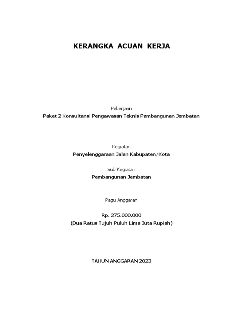 KAK Konsultansi Pengawasan Teknis Pembangunan Jembatan PDF | PDF