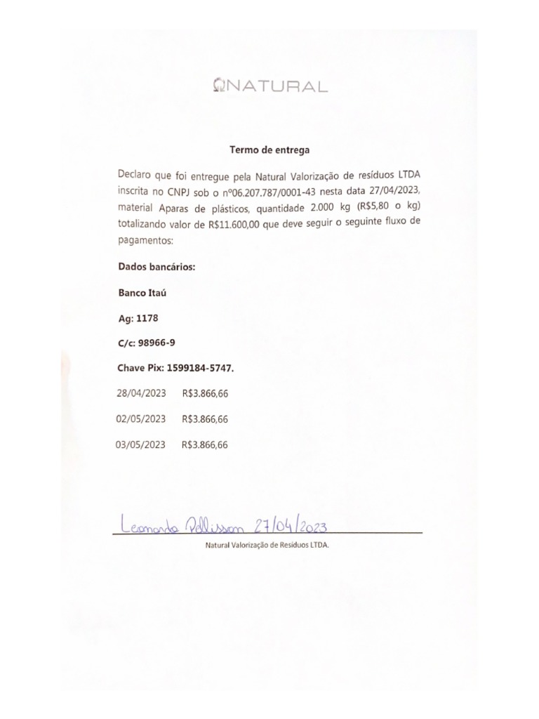 Termo de Entrega PDF | PDF