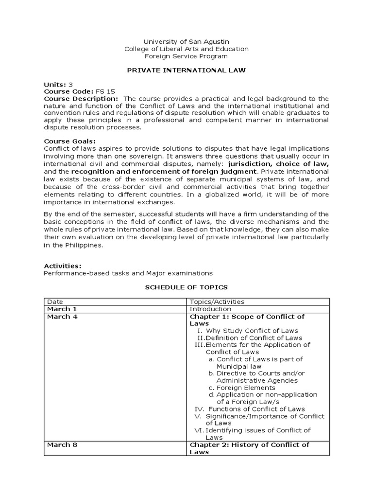 Private International Law Course Overview | PDF