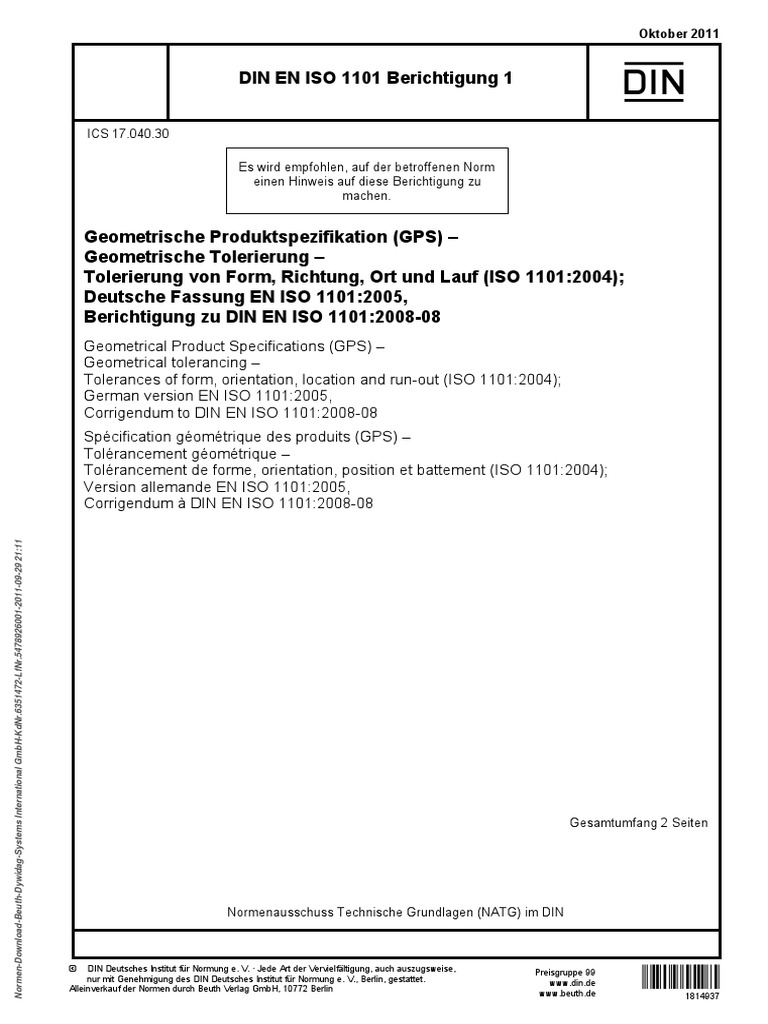 DIN EN ISO 1101 Berichtigungshinweis PDF | PDF