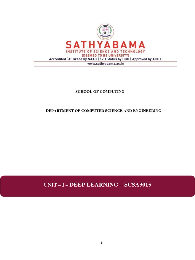 SCSA3015 Deep Learning Unit 1 Notes PDF | PDF