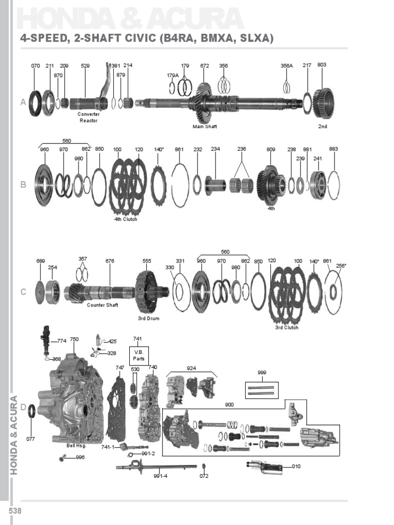 HONDA & ACURA 4-SPEED, 2-SHAFT CIVIC (B4RA, BMXA, SLXA).pdf | PDF