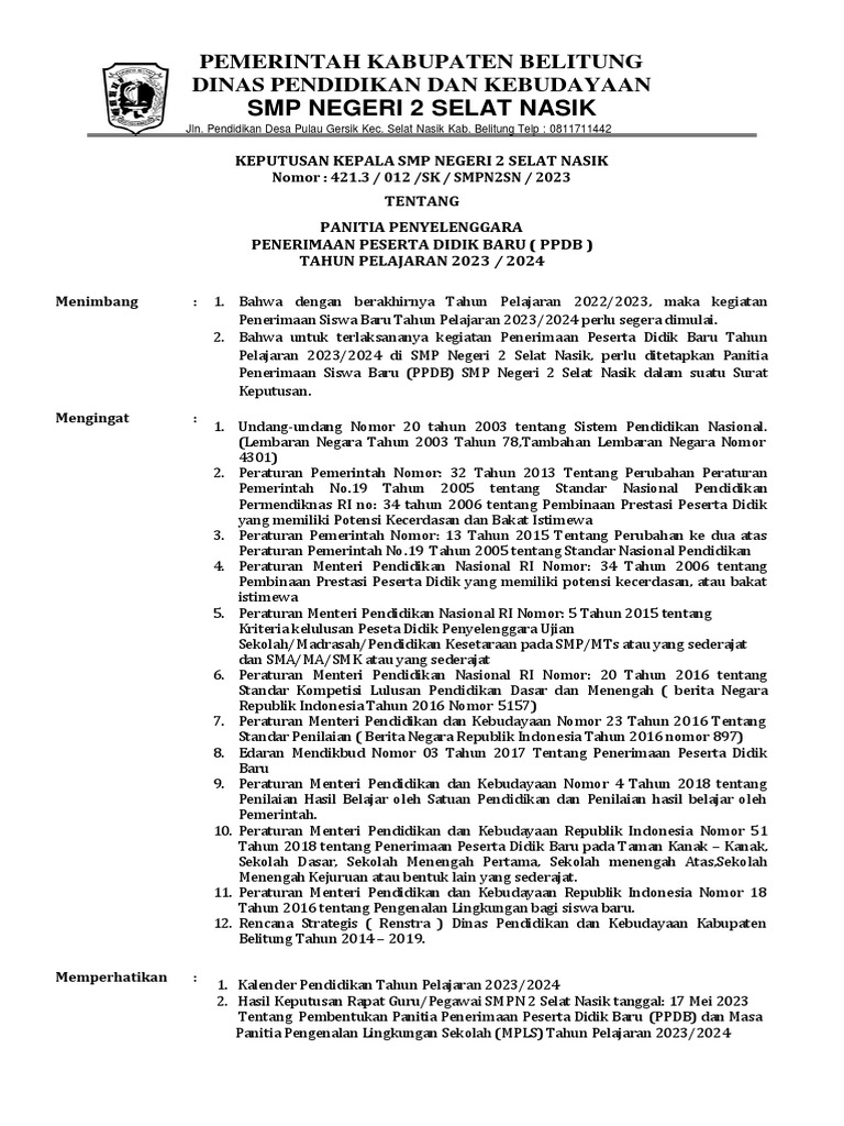 012 SK PPDB 2023-2024 | PDF