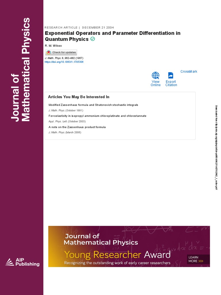 Exponential operators and parameter differentiation in quantum physics.pdf | PDF | Equations ...