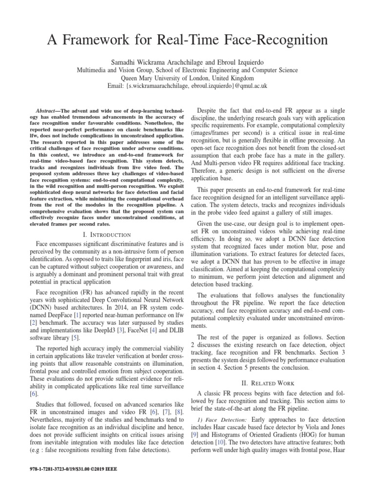 A Framework For Real-Time Face-Recognition - 8965805 PDF | PDF