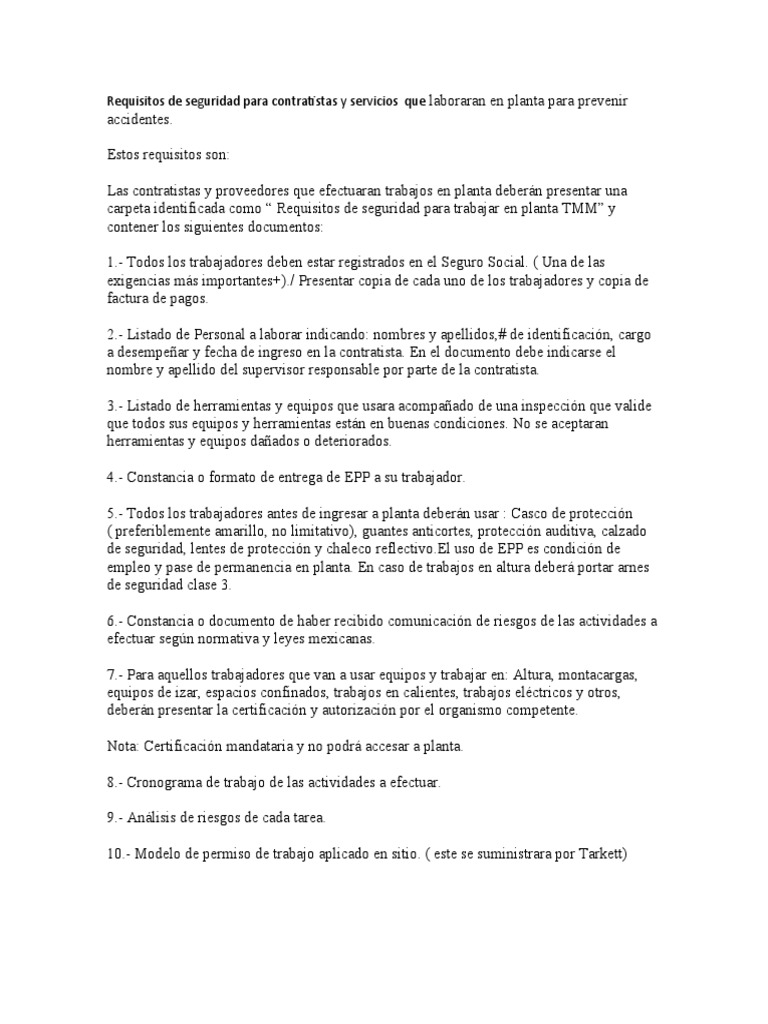Requisitos de Seguridad para Contratistas de Servicio | PDF