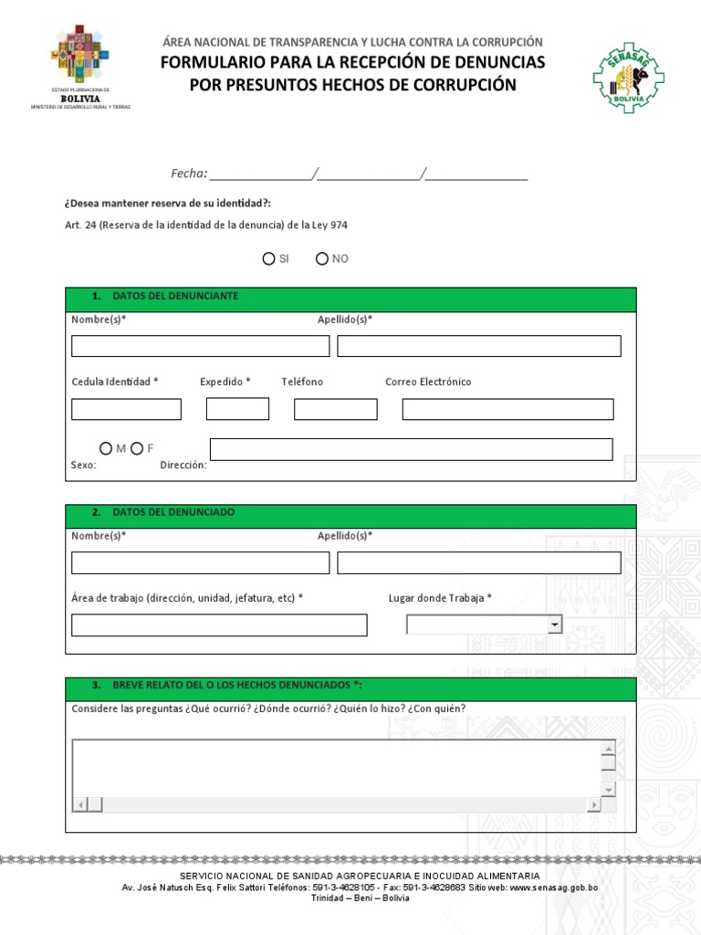 Formulario de Transparencia SENASAG | PDF