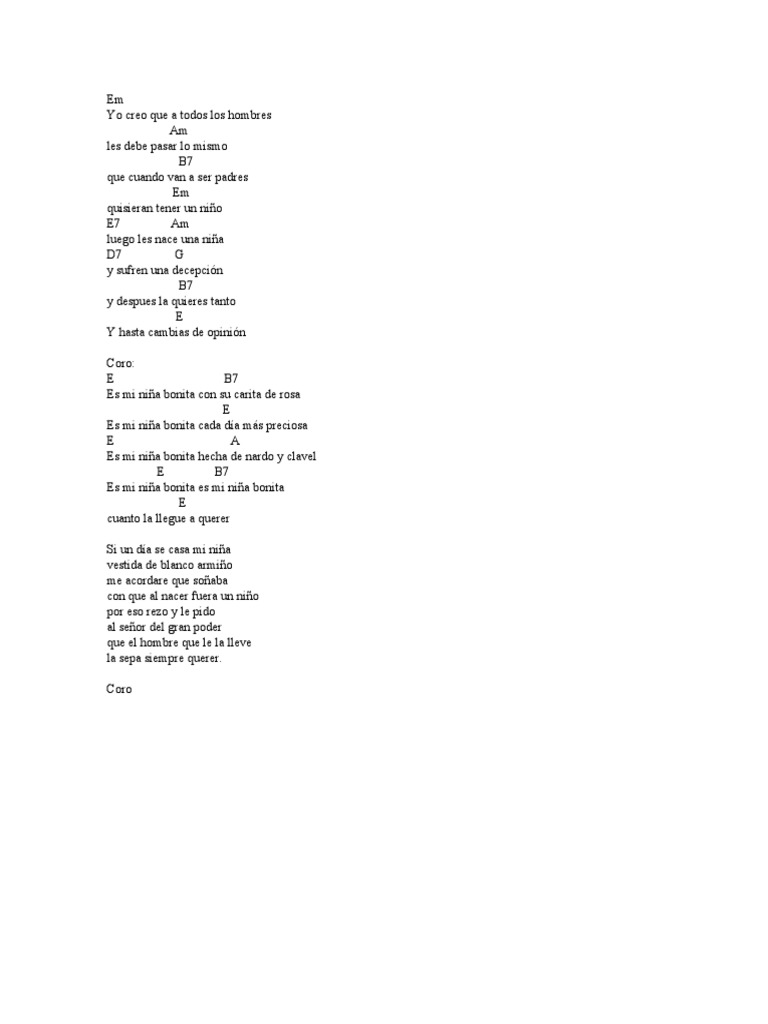 Letra de "Mi Niña Bonita" | PDF